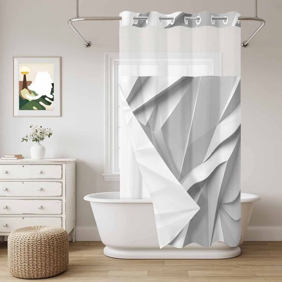 Abstract Folded Paper No Hook Shower Curtain with Snap in Liner, Art ...