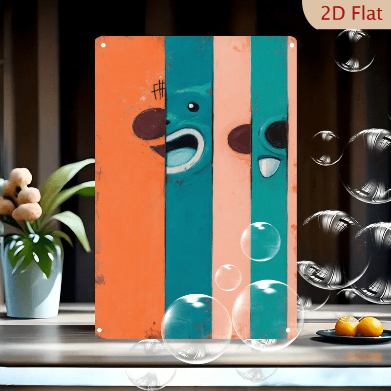 Abstract Folk Art 8x12in Metal Wall Art, Vibrant Colorful Faces Behind ...