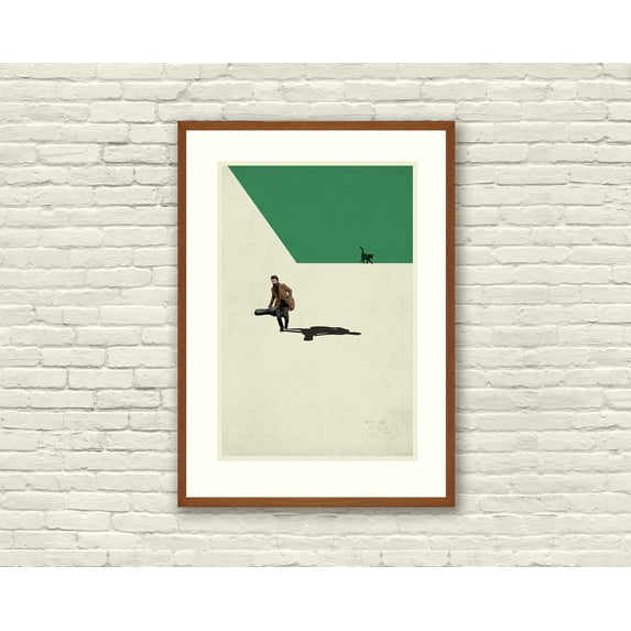 Abstract Folk Singer Green Cat Cut Paper Collage Fine Art Mid-Century ...