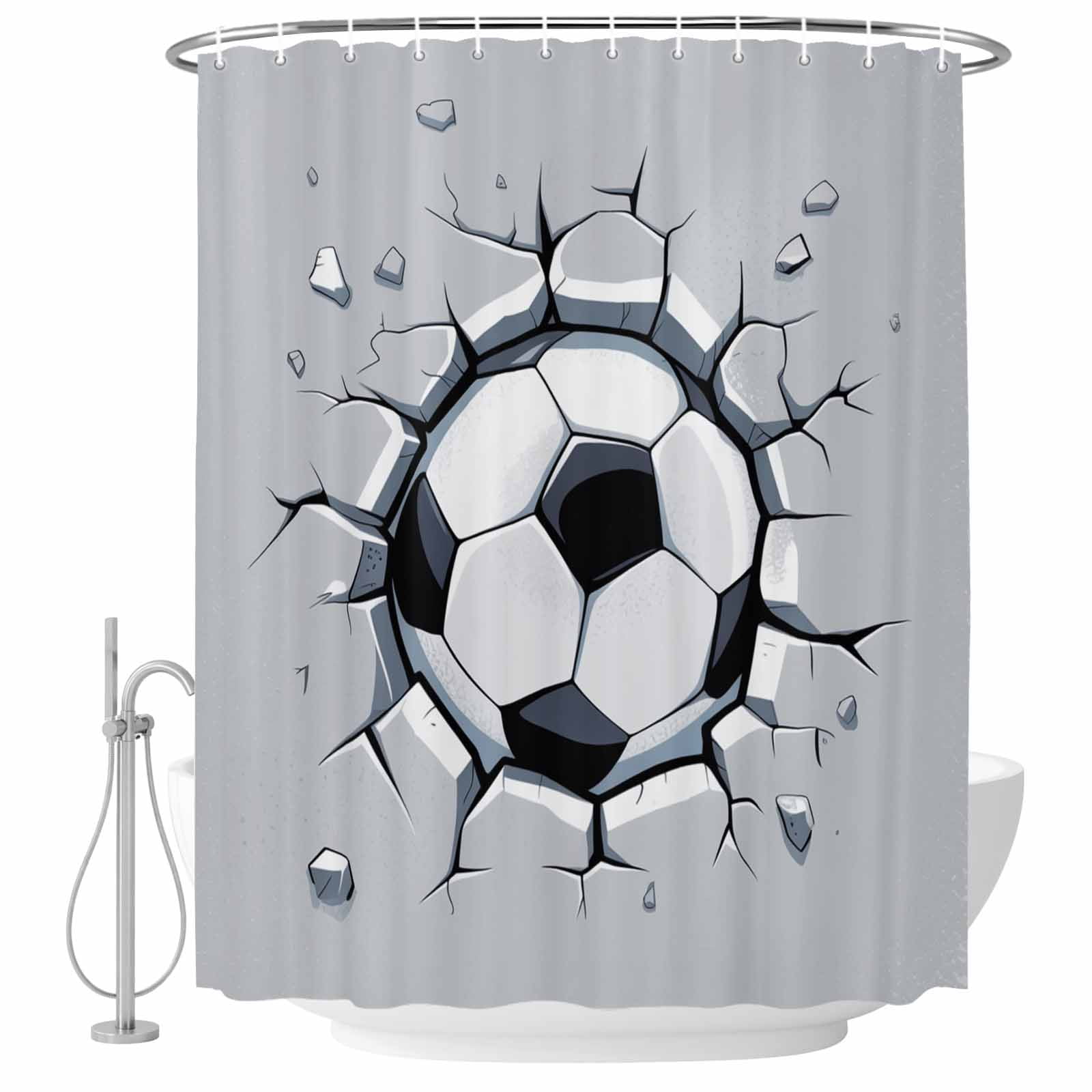 Abstract Football Bathroom Shower Curtains with Hooks, Soccer Ball ...
