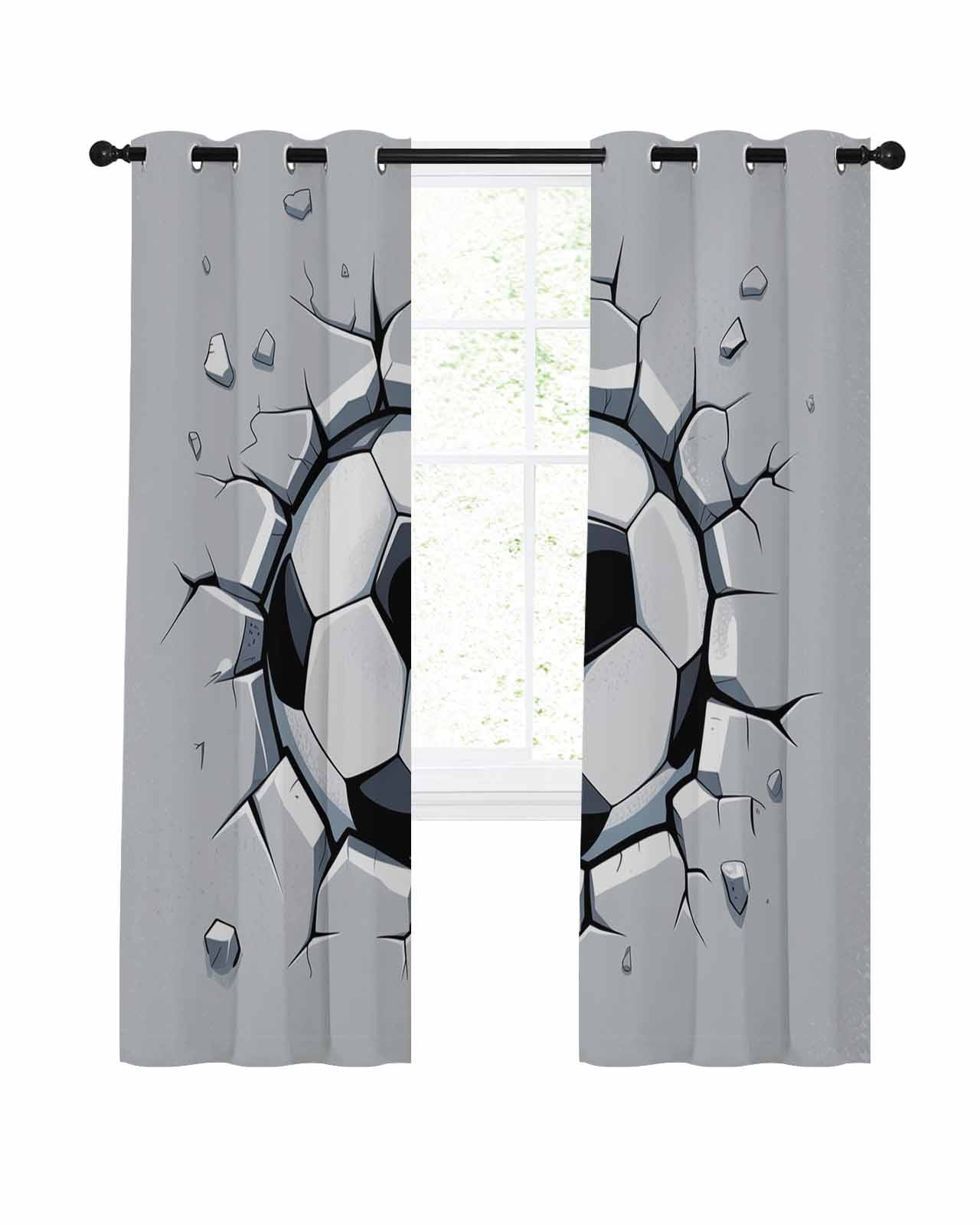 Abstract Football Blackout Curtains 84 Inch Length Soccer Ball Break ...
