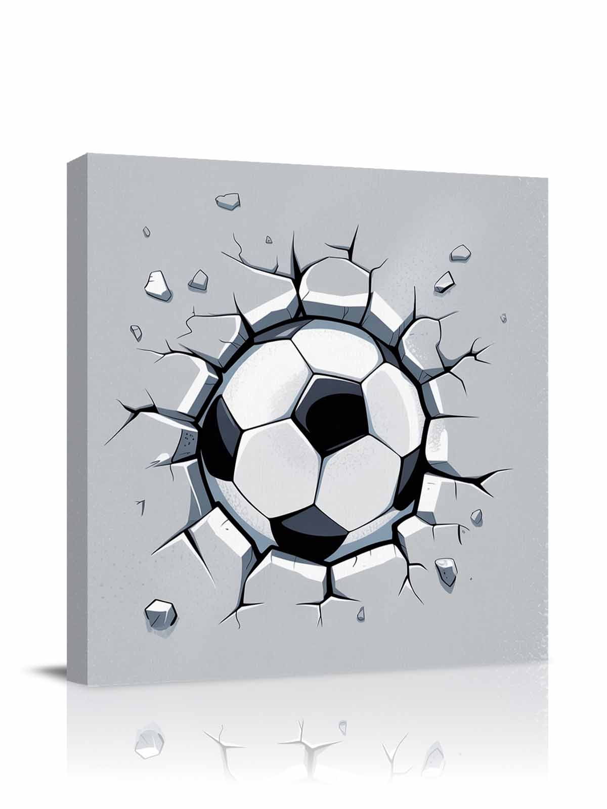 Abstract Football Canvas Wall Art, Soccer Ball Break The Wall Modern ...