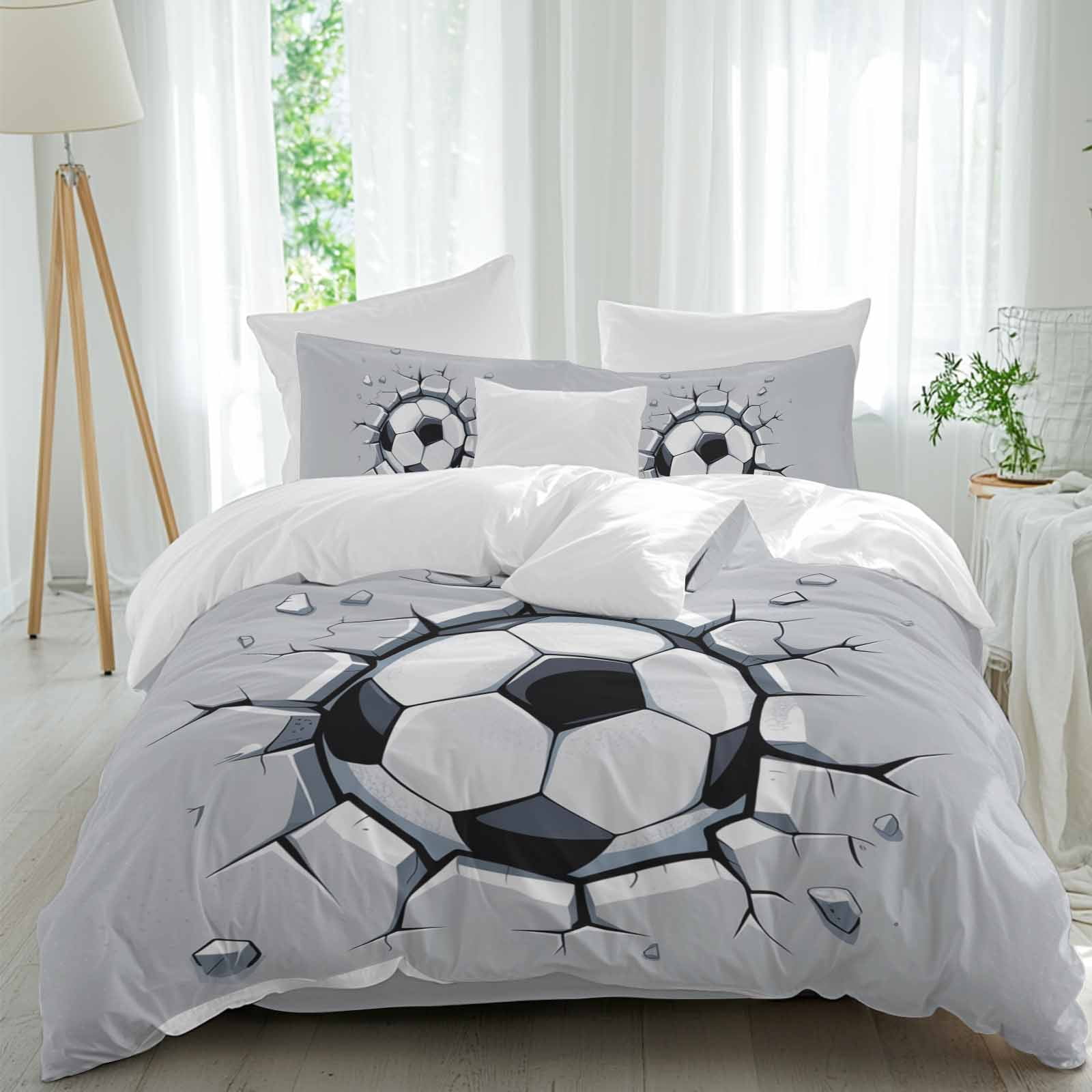 Abstract Football Duvet Cover Set Full Size, Soccer Ball Break The Wall ...