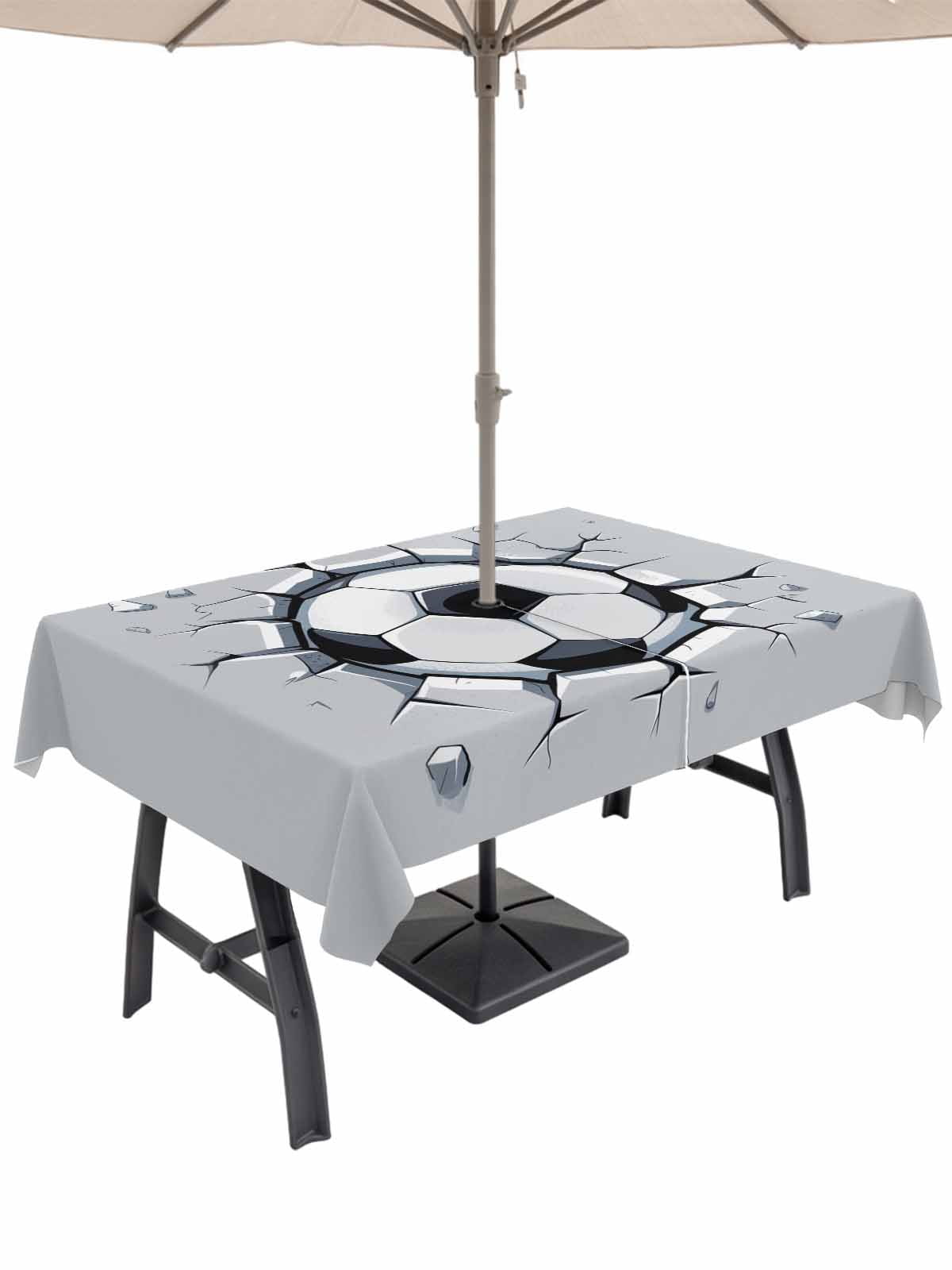 Abstract Football Rectangle Outdoor Tablecloth with Umbrella Hole ...