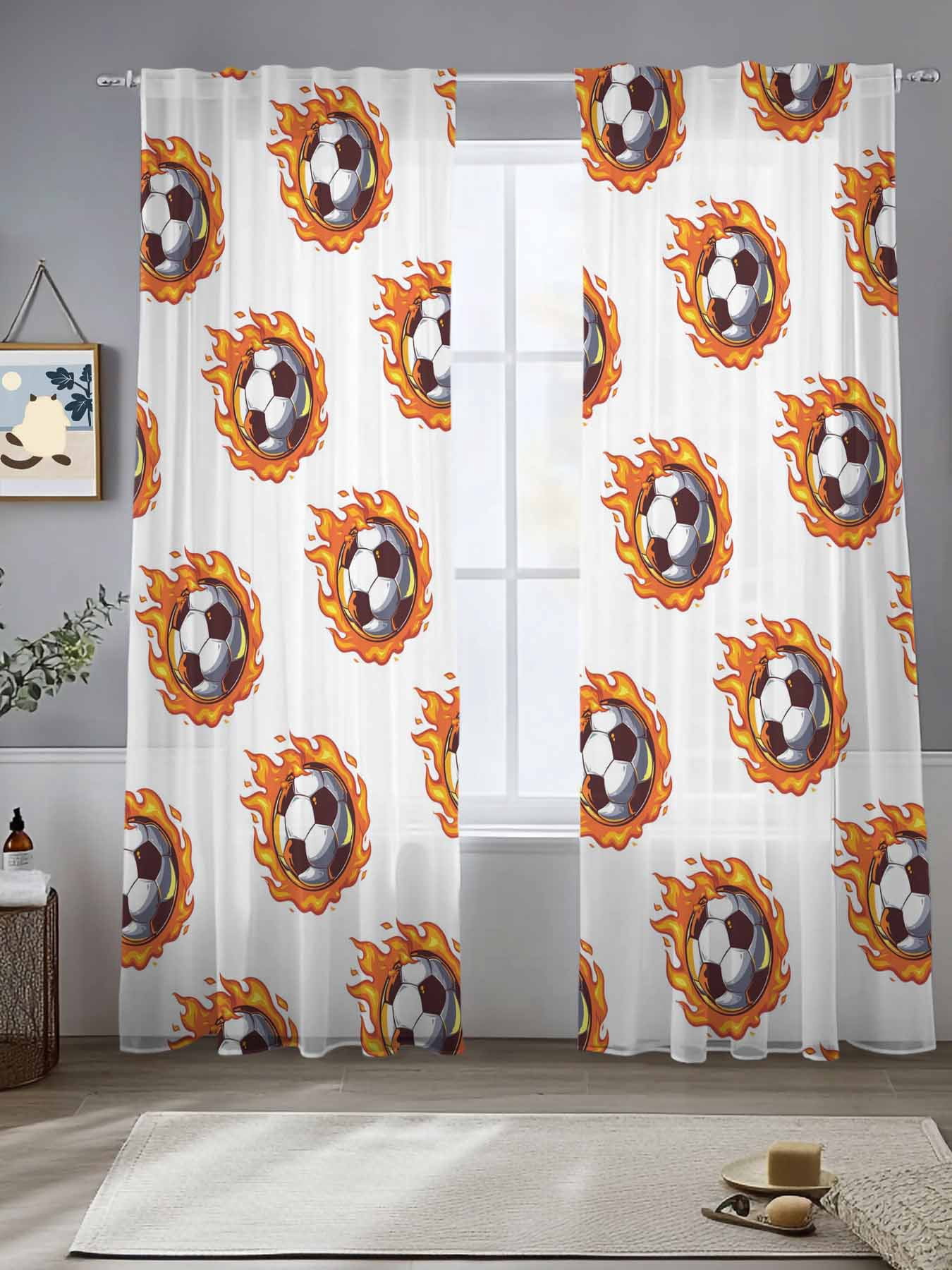 Abstract Football Red Flame Chiffon Sheer Curtains 84 Inches Long ...