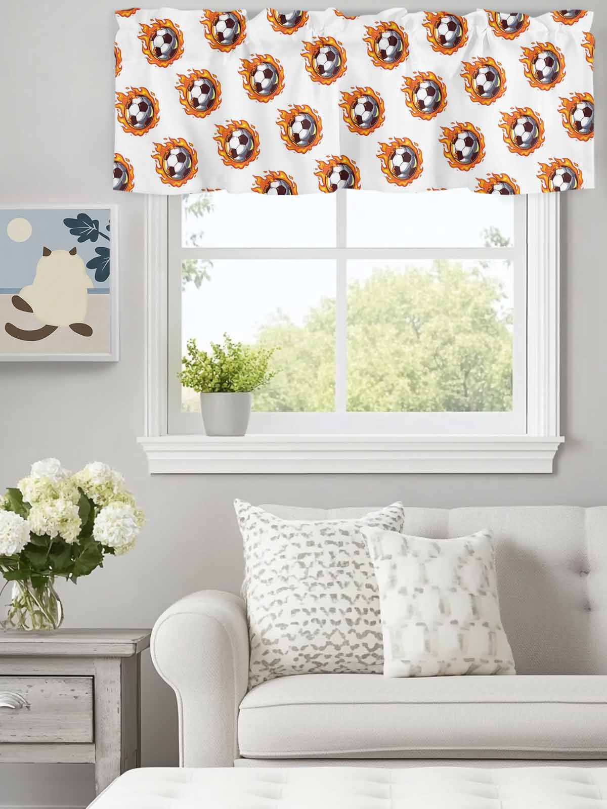 Abstract Football Red Flame Valances for Windows,Kitchen Valance Rod ...