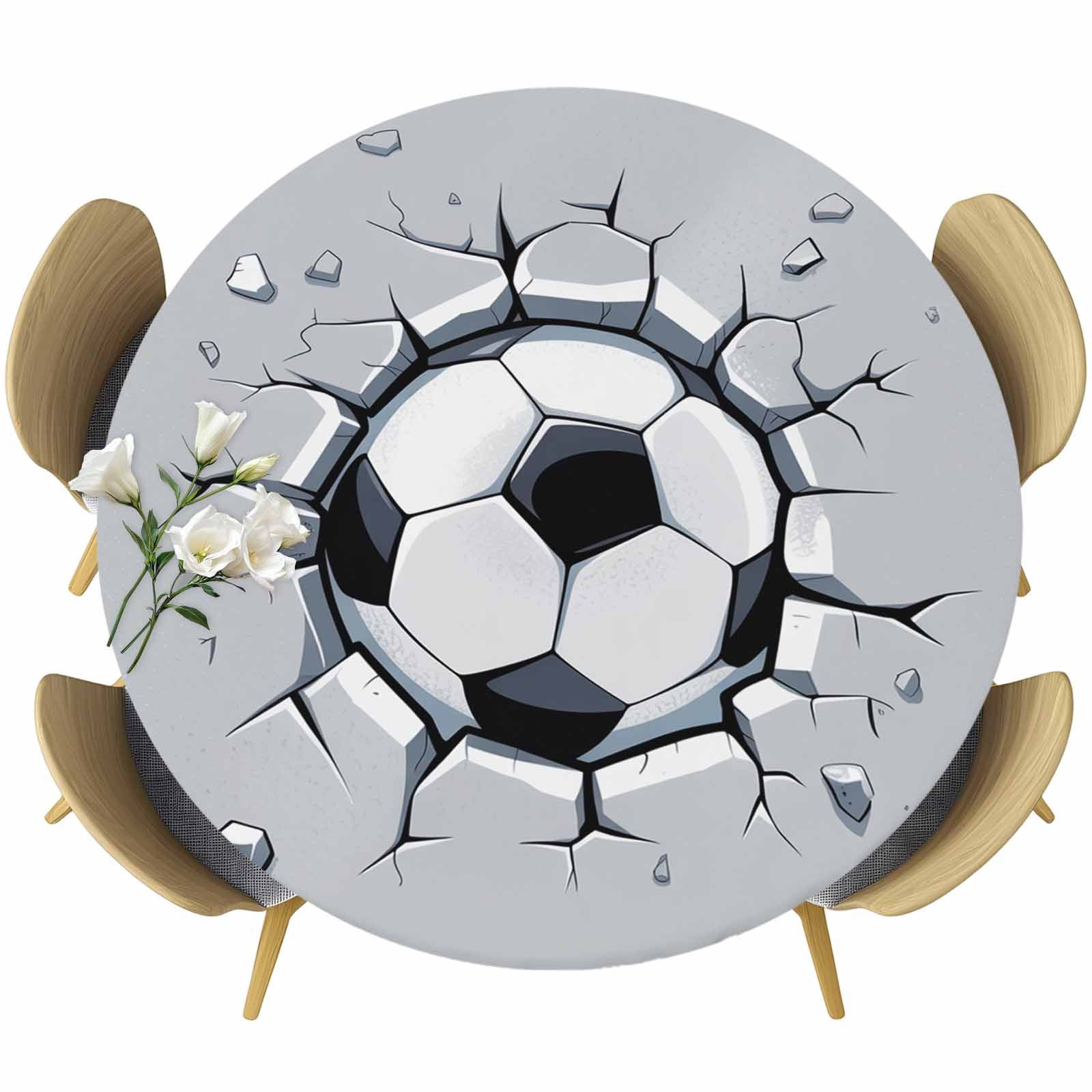 Abstract Football Round Fitted Tablecloth with Elastic Edge, Soccer ...