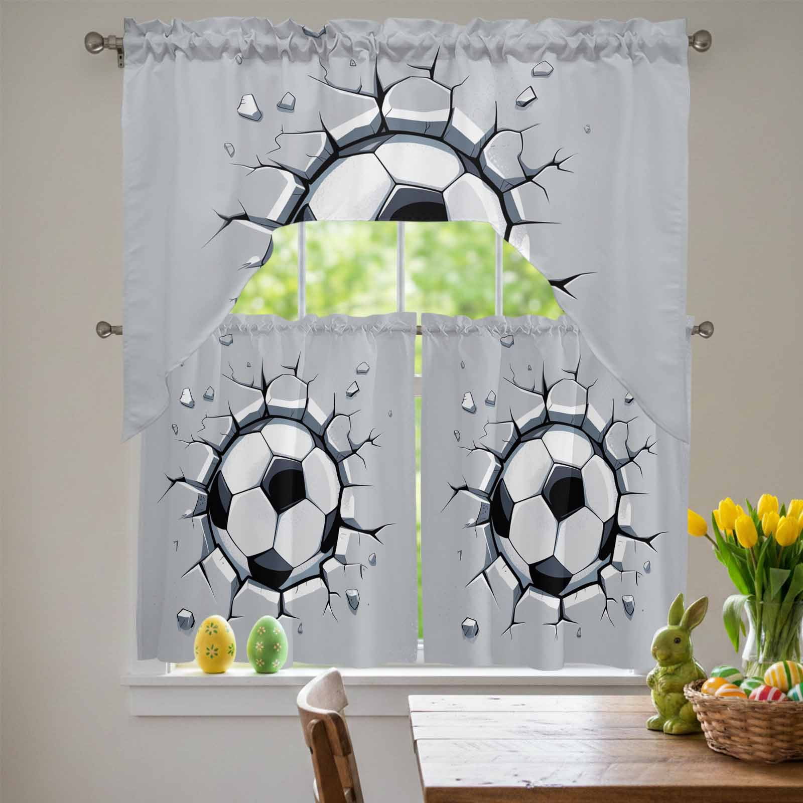 Abstract Football Swag Curtains Valance & Tier Set, Soccer Ball Break ...