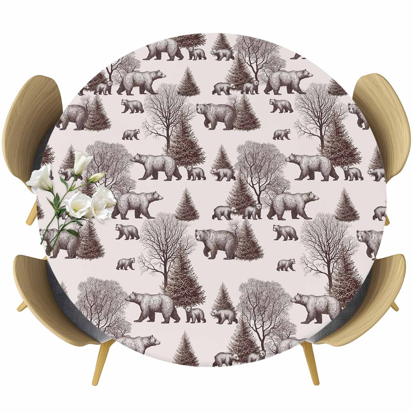 Abstract Forest Animals Bear Tree Fitted Round Tablecloths Table Covers ...