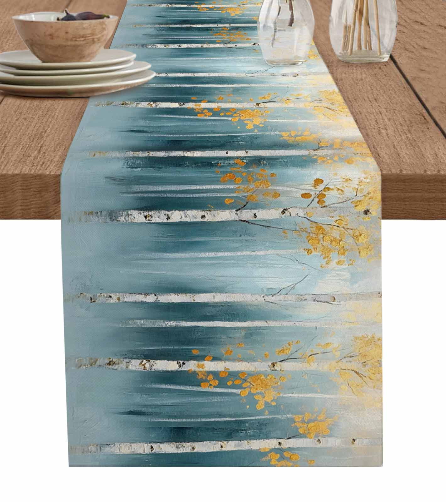 Abstract Forest Art Burlap Cotton Table Runner 18x72 Inches Long, Oil ...