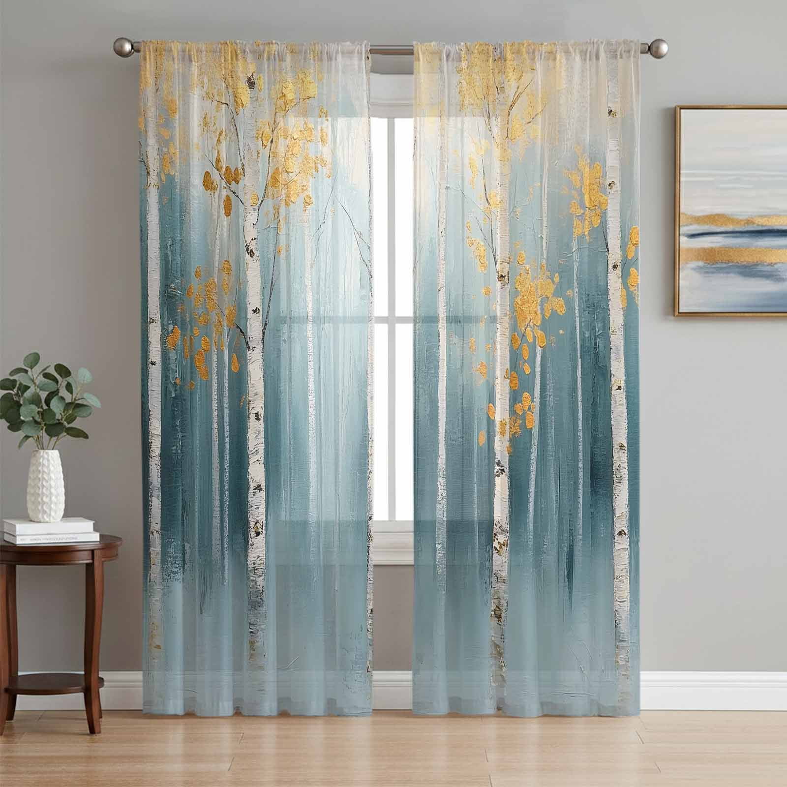 Abstract Forest Art Sheer Curtains 63 Inch Length 2 Panels Set, Oil ...