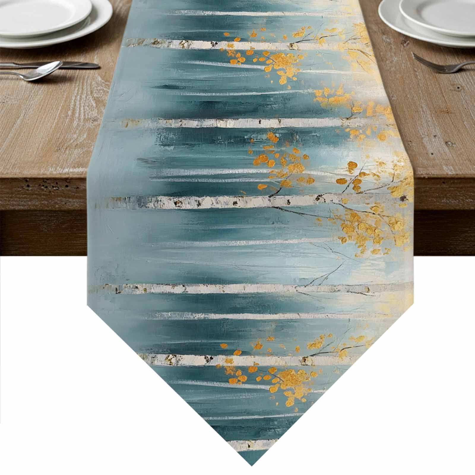Abstract Forest Art Table Runner Linen Burlap Table Runner 70 Inches ...