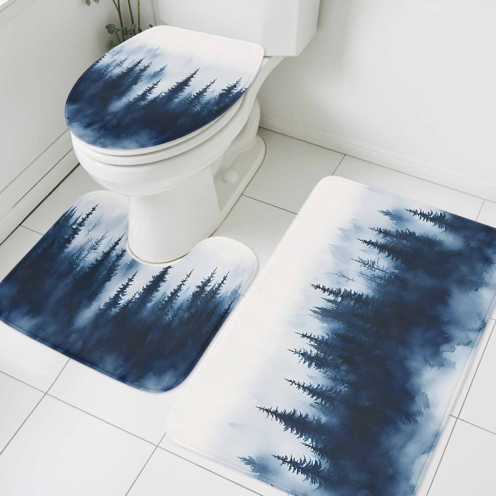 Abstract Forest Bathroom Rugs Set Spring Black Tree Forest ...