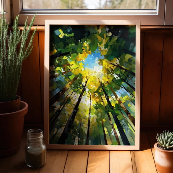 Abstract Forest Canopy Impressionist Sunlit Trees Vibrant Nature Sky ...