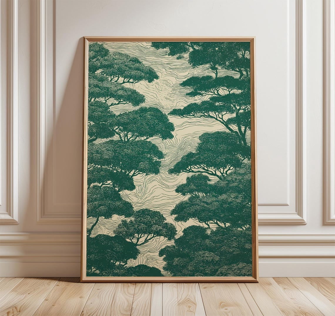 Abstract Forest Canopy Poster Japanese Line Art Modern Nature Art ...