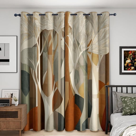 Abstract Forest Curtains for Bedroom Decor,2 Panels Set, Neutral Nature ...