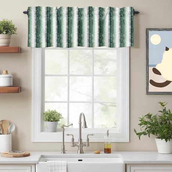 Abstract Forest Green White Stripe Valances for Windows,Kitchen Valance ...