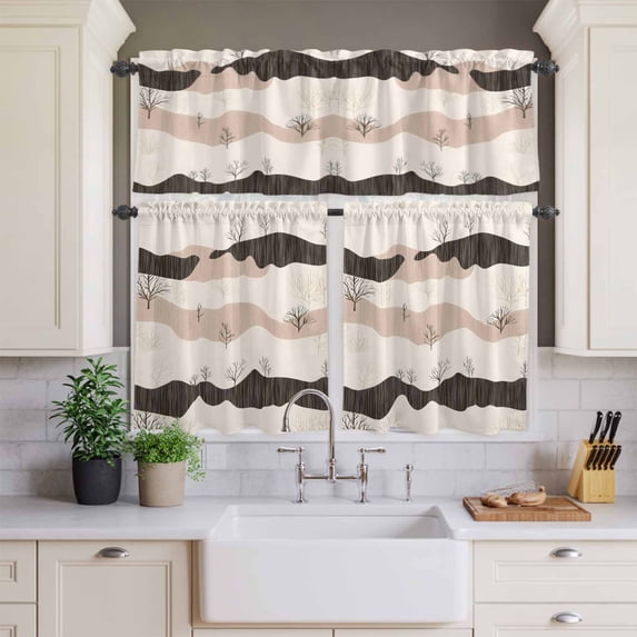 Abstract Forest Mountain Landscape Curtain Tier and Valance Set 3 Piece ...