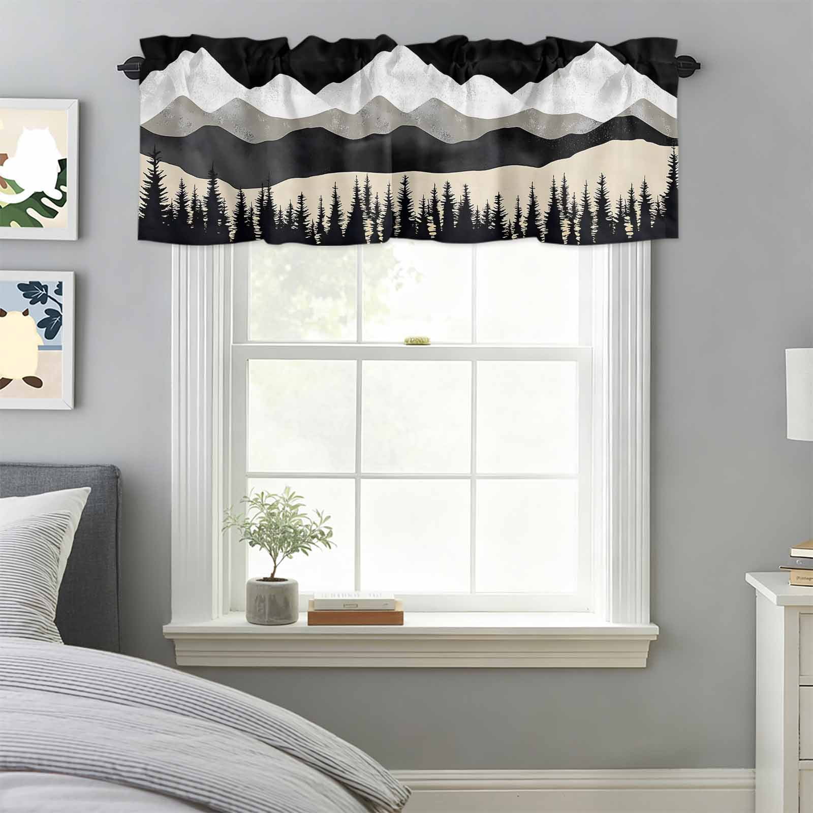 Abstract Forest Mountain Pine Tree Valances for Windows,Rod Pocket ...