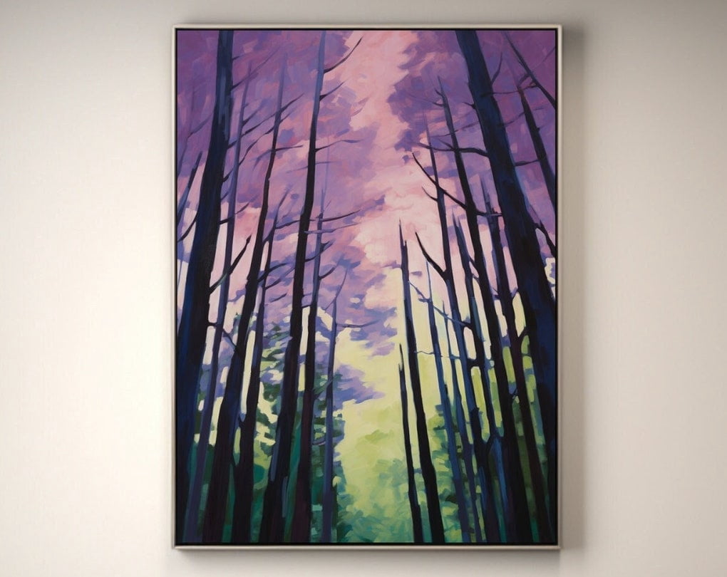 Abstract Forest Painting Pine Forest Artwork Pink & Green Wall Art Room ...