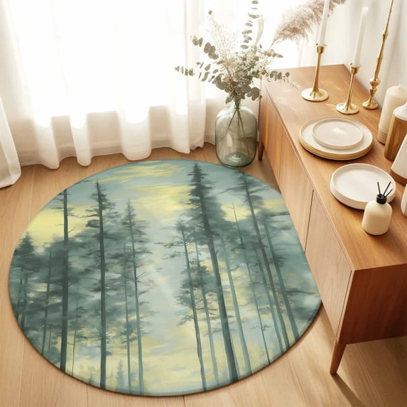 Abstract Forest Pine Tree Round Rug 3ft Oil Painting Natural Scenery ...