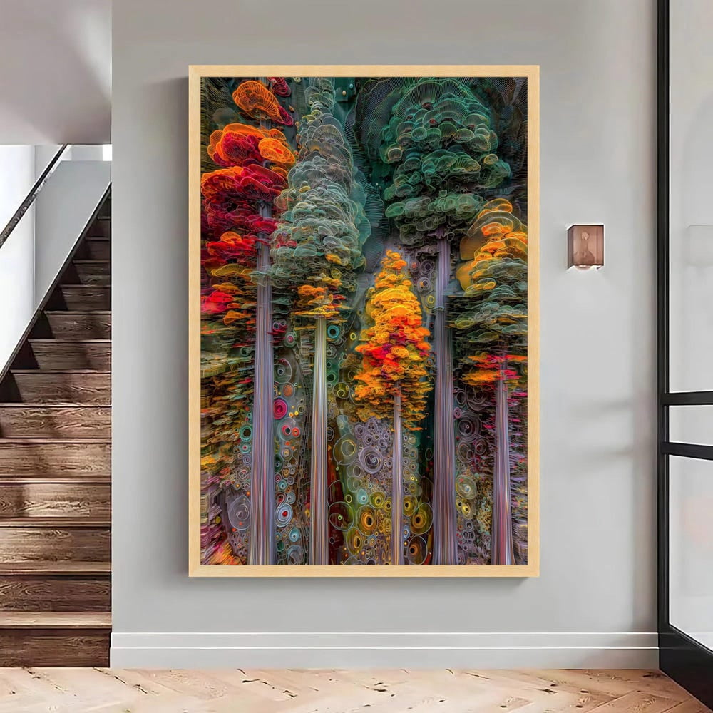 Abstract Forest Scene Art Colorful Tree Art Modern Wall Decor Vibrant ...