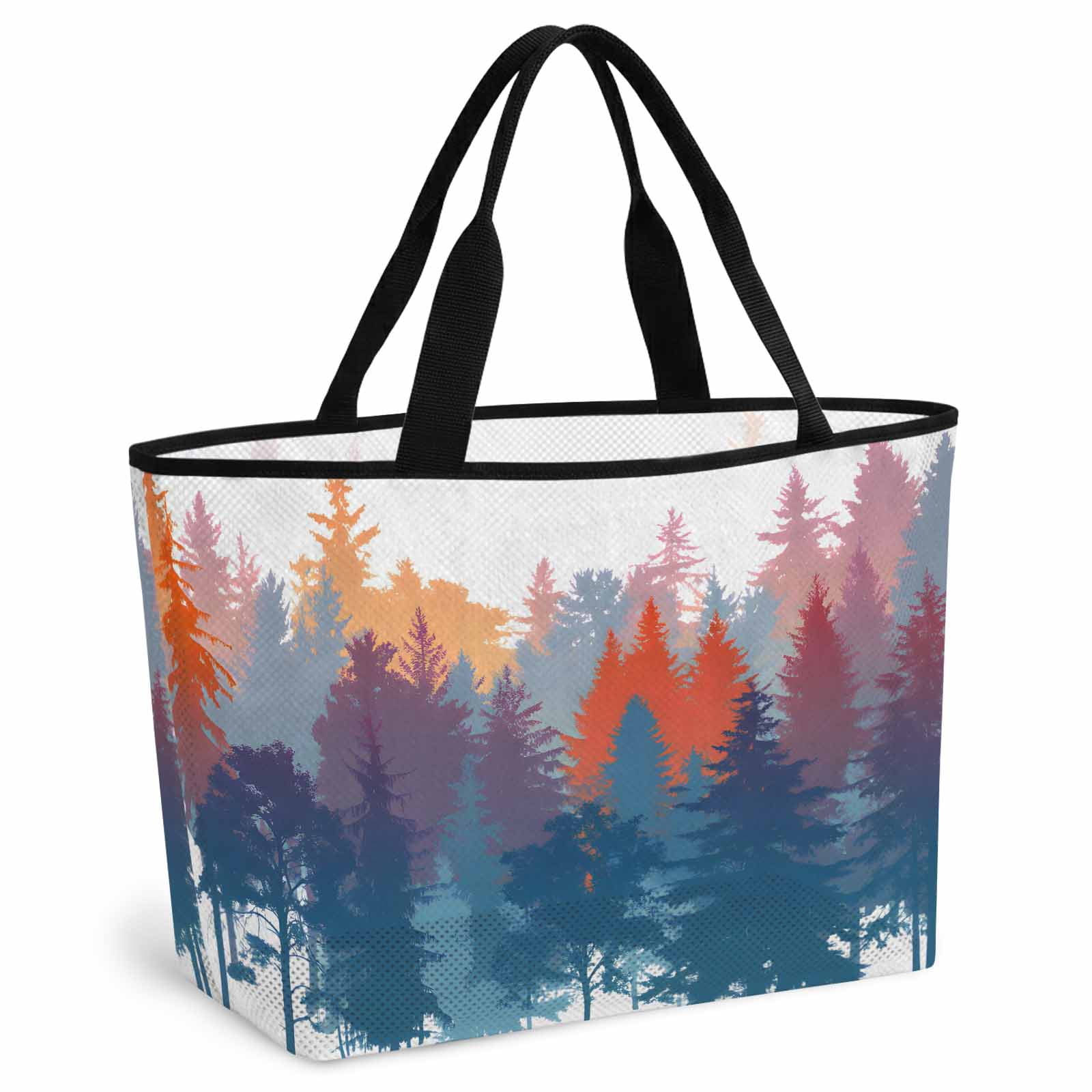 Abstract Forest Silhouette Beach Bag for Women, Large Breathable Mesh ...