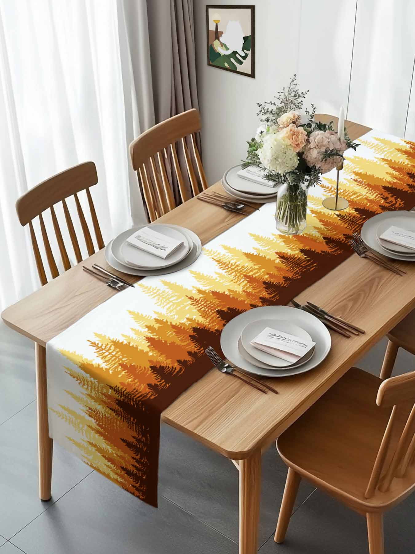 Abstract Forest Tree Shadow Table Runner 13x70in Non-Slip Cotton Linen ...