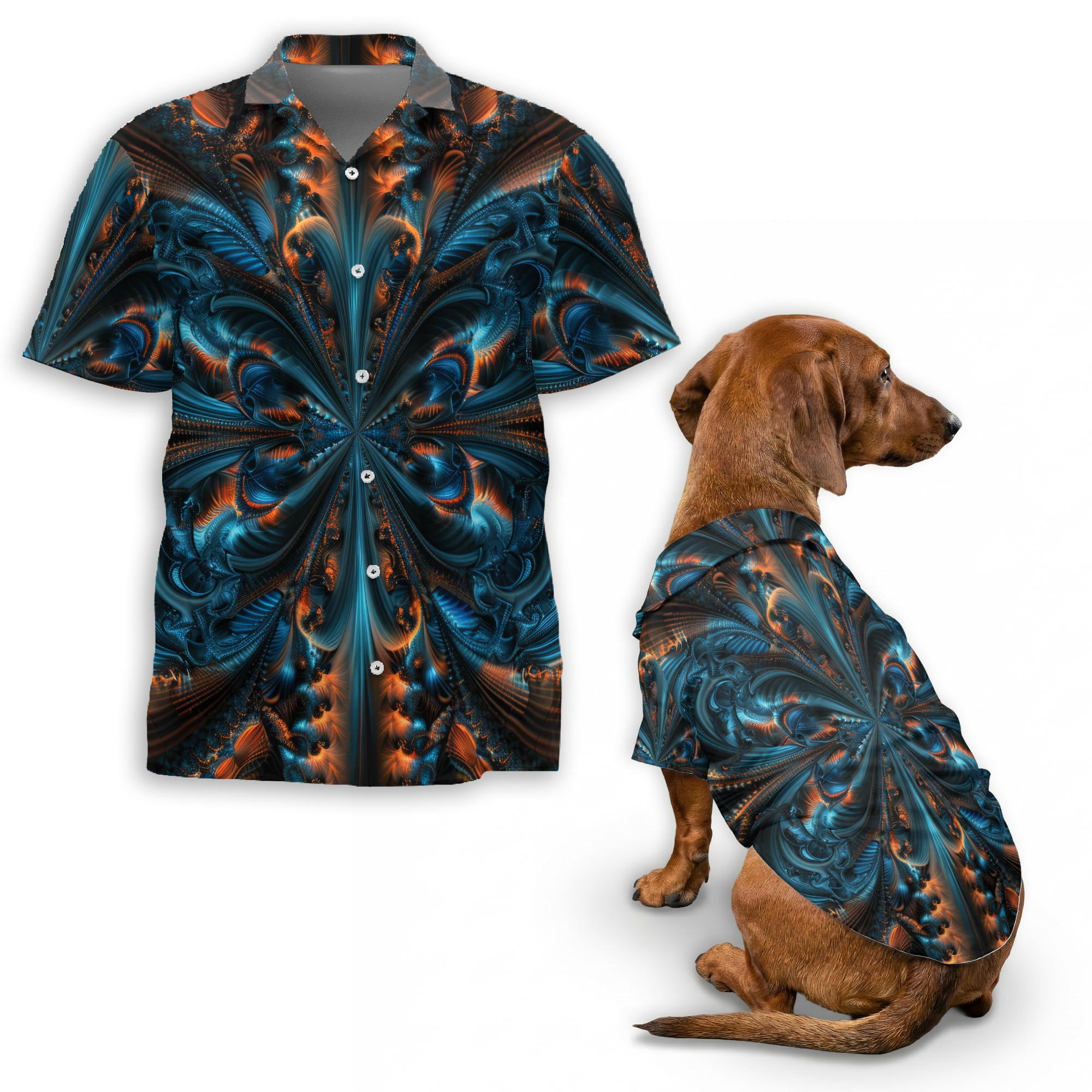 Abstract Fractal Hawaiian Shirt, Psychedelic Pattern Button Down Shirt ...