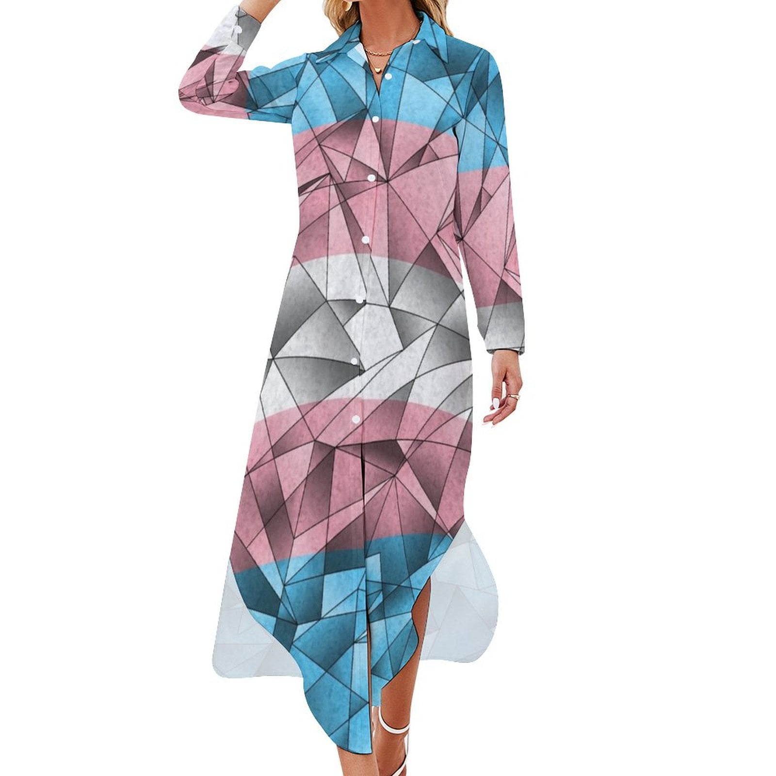 Abstract Fractal Triangles Transgender Pride Flag Pattern Long Sleeved ...