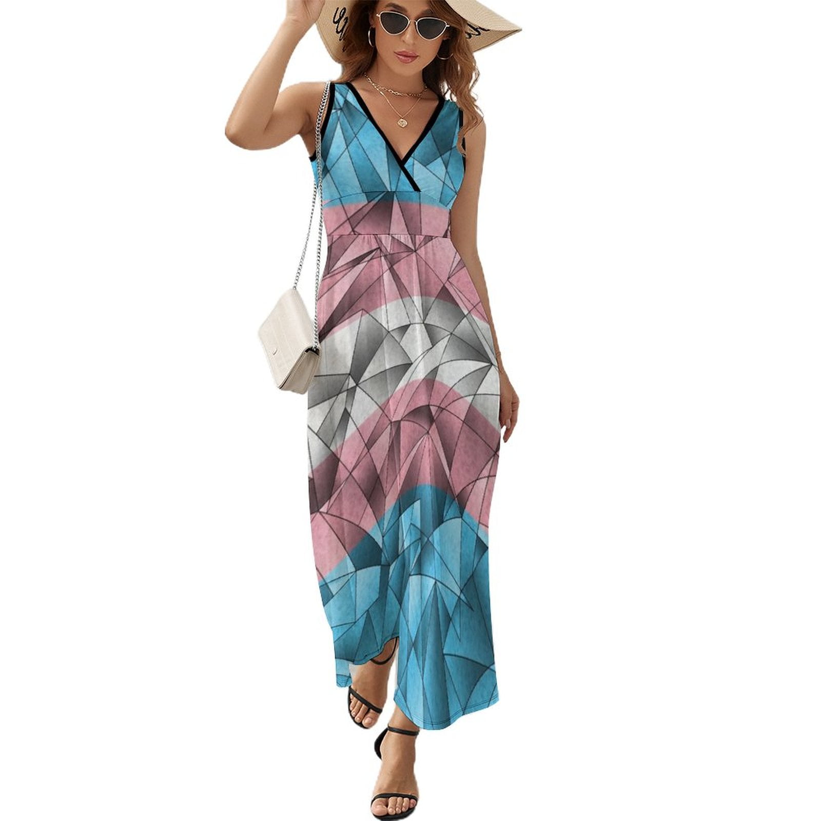 Abstract Fractal Triangles Transgender Pride Flag Pattern Sleeveless Dress elegant women's sets ...