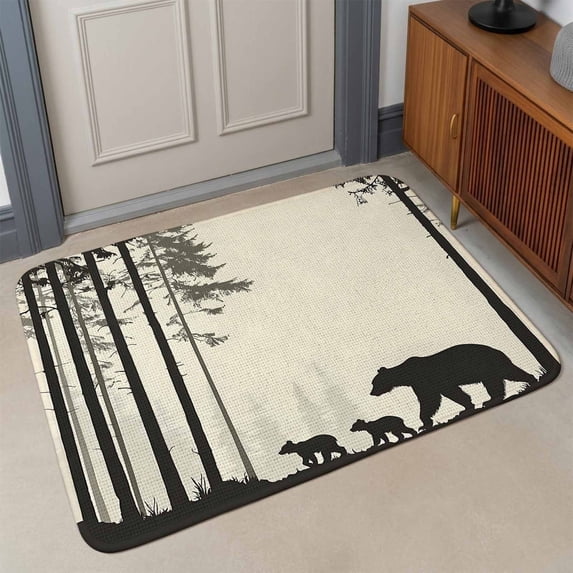 Abstract Front Door Mat Indoor Entrance, Forest Walking Bear Silhouette ...