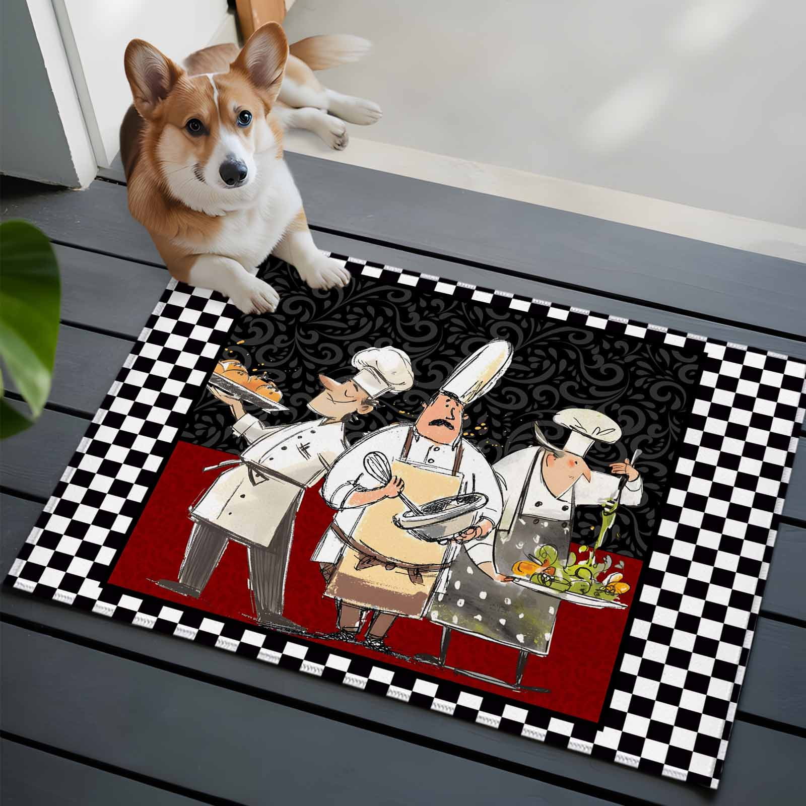 Abstract Front Door Rugs 2x3 ft Cartoon Style Chef Black and White ...