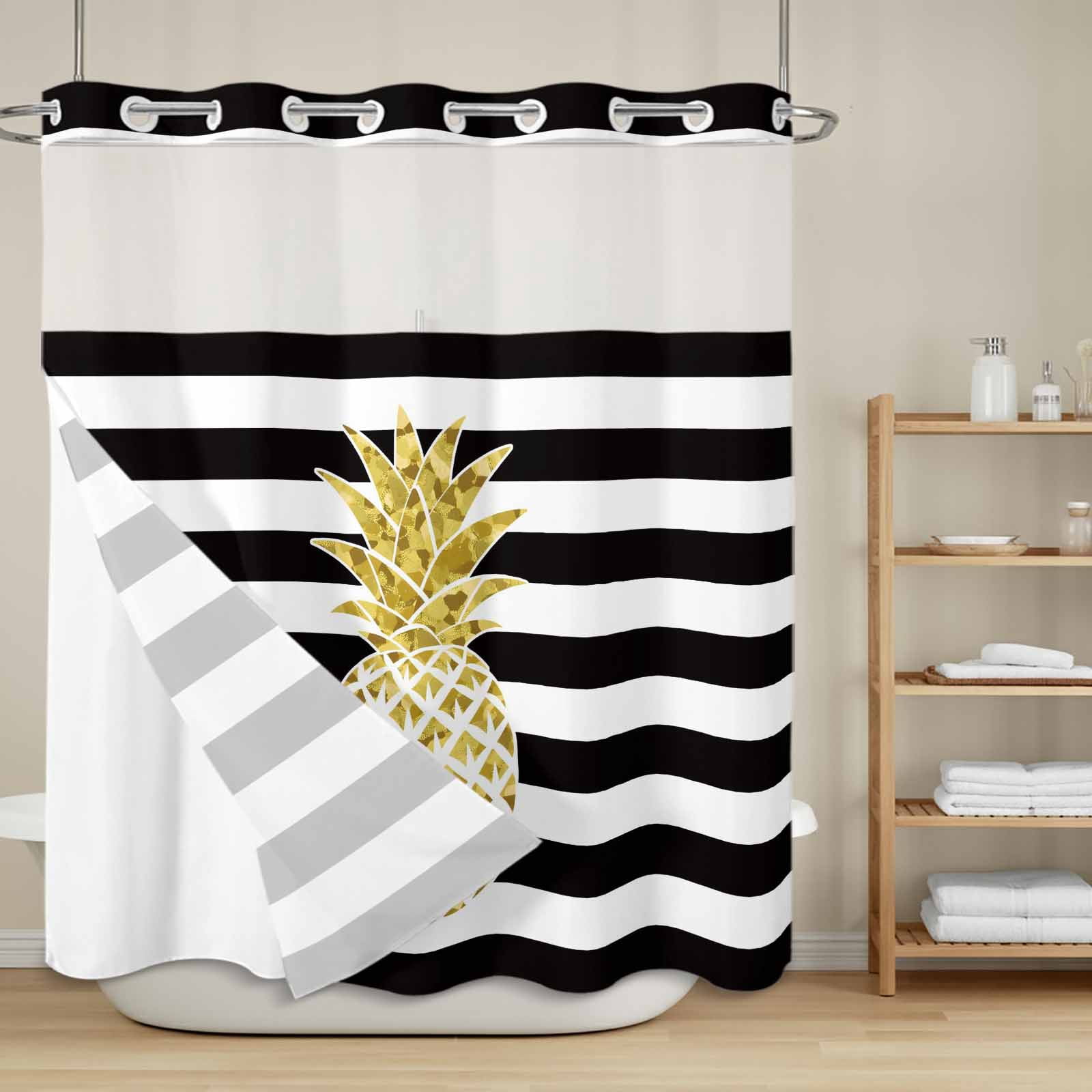 Abstract Fruit No Hook Shower Curtain with Snap in Liner, Yellow ...