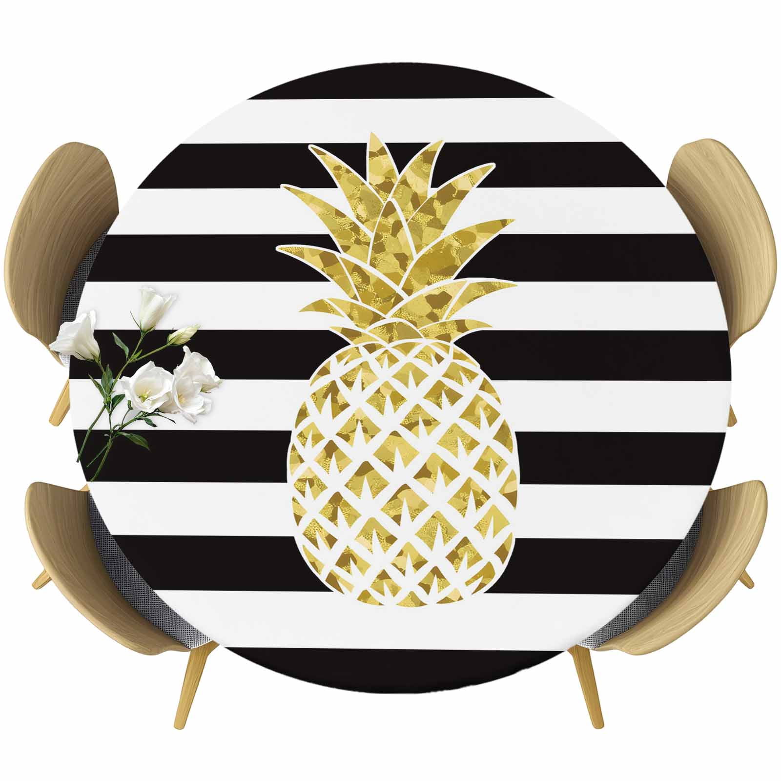 Abstract Fruit Round Fitted Tablecloth with Elastic Edge, Yellow ...
