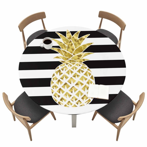 Abstract Fruit Round Fitted Tablecloth with Elastic Edge Yellow ...