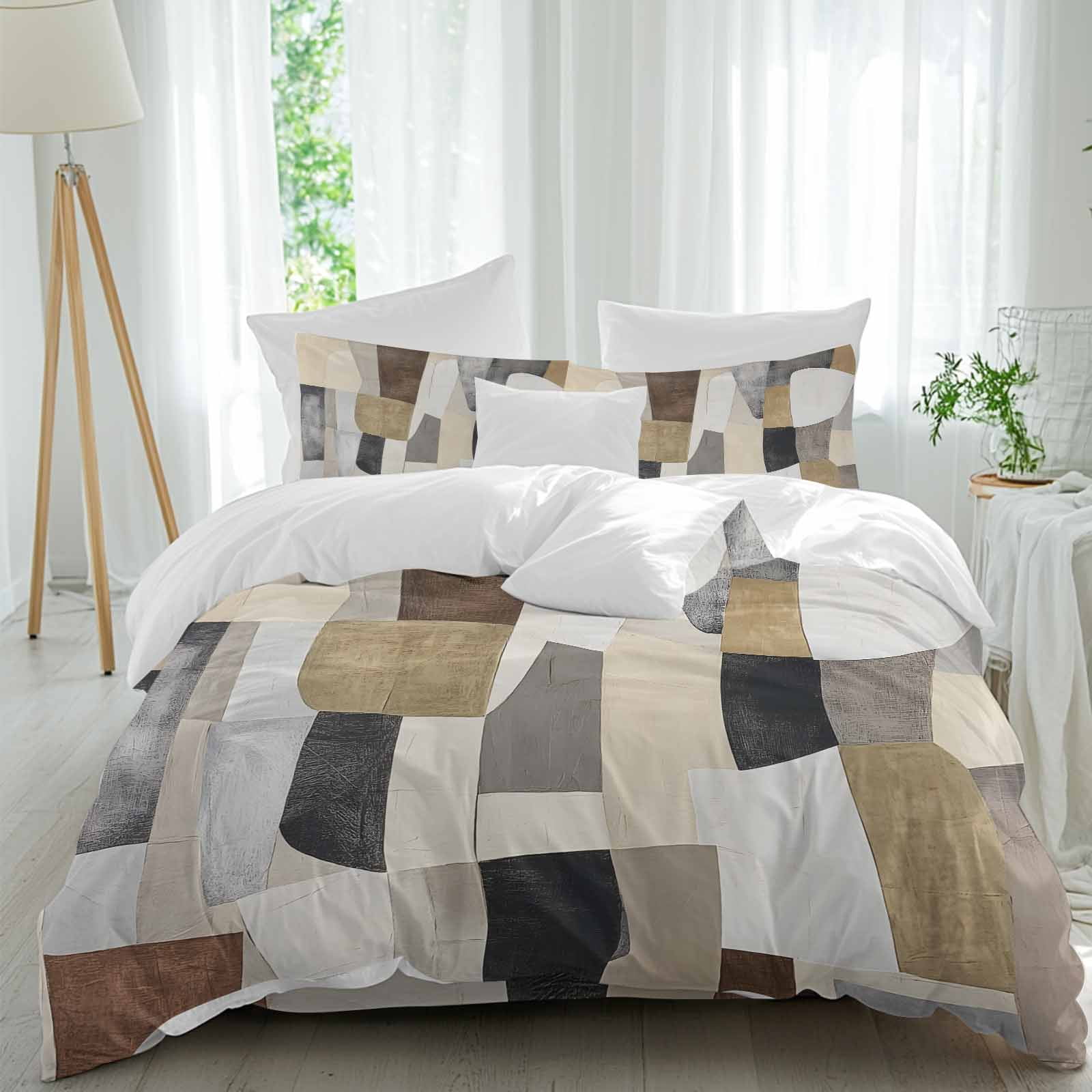 Abstract Full Duvet Cover Set, Beige Brown Black Oil Painting Color ...