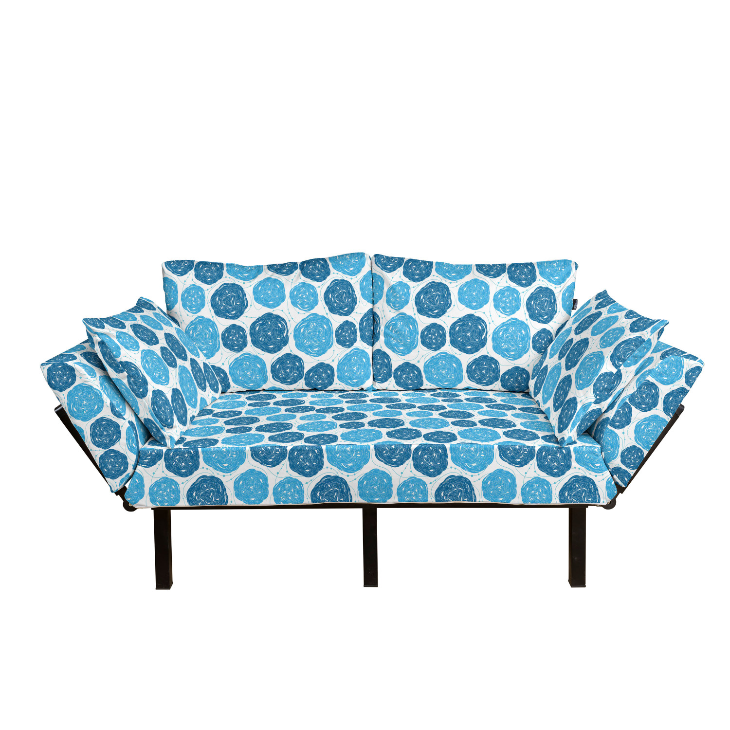Abstract Futon Couch, Blue Toned Shapes with Stripes and Dots Creative ...