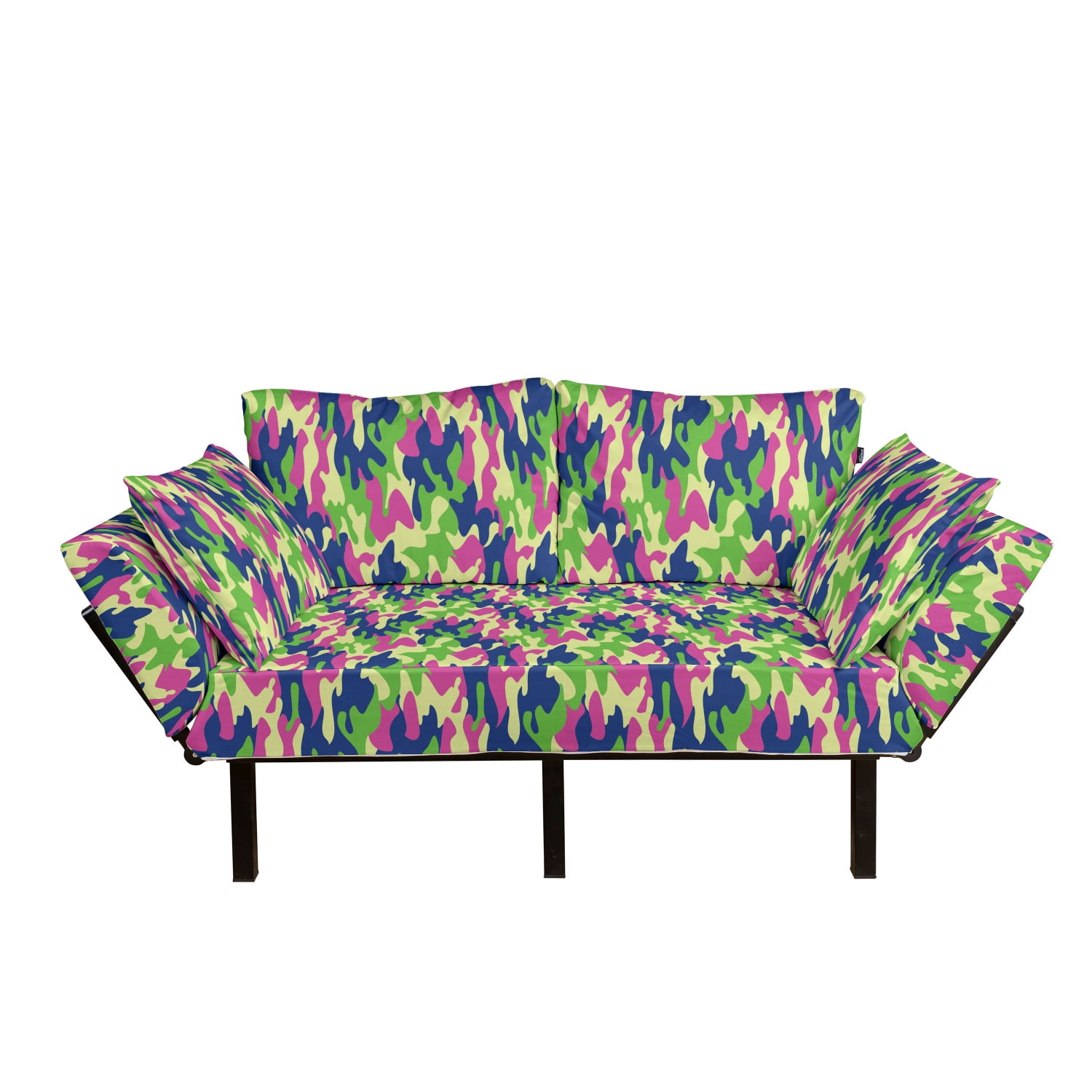 Abstract Futon Couch, Camouflage Style Pattern with Vibrant Tones ...