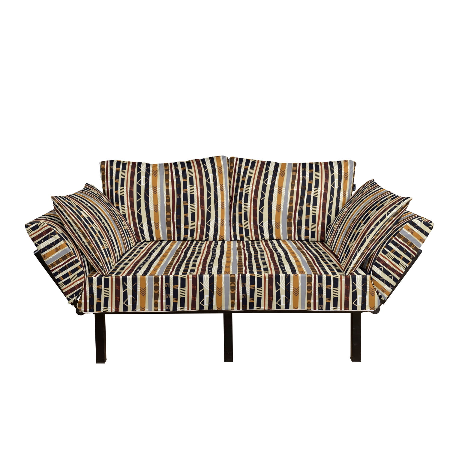 Abstract Futon Couch, Ethnic Style Geometric Forms Striped Pattern on ...