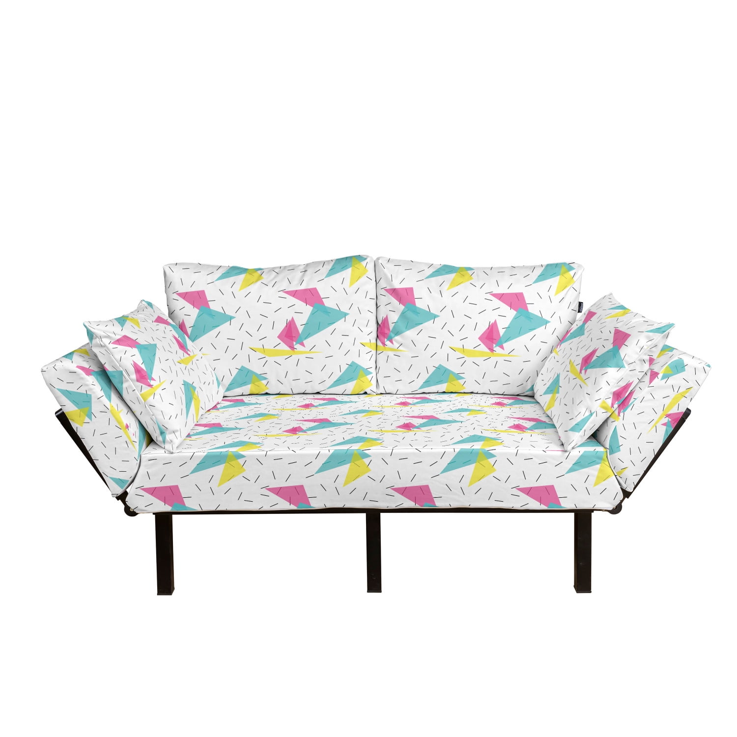 Abstract Futon Couch, Memphis Style Modern Geometric Forms with Lines ...