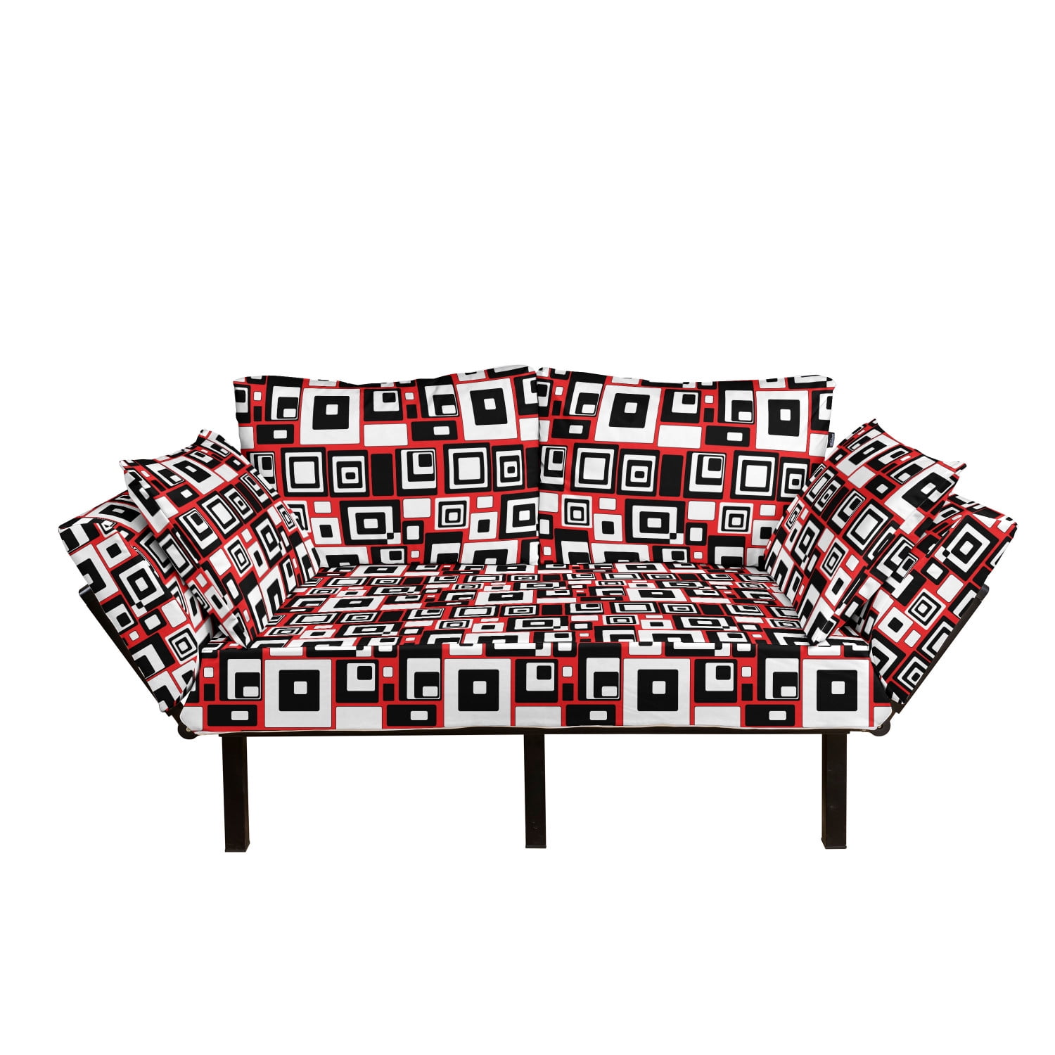 Abstract Futon Couch, Minimalist Geometric Retro Rectangle Forms ...