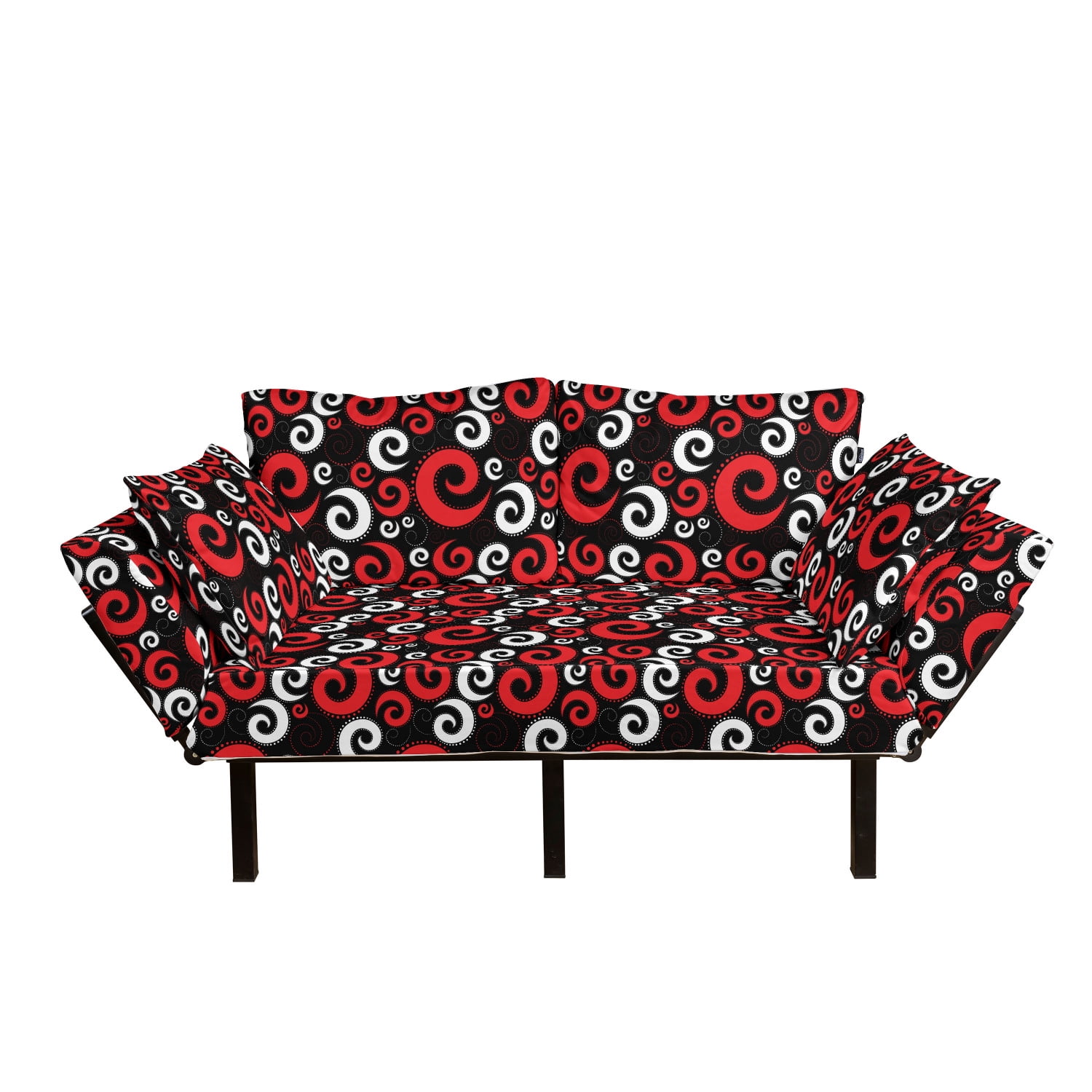 Abstract Futon Couch, Modern Pattern Swirl Shapes Dots Spirals Vintage ...