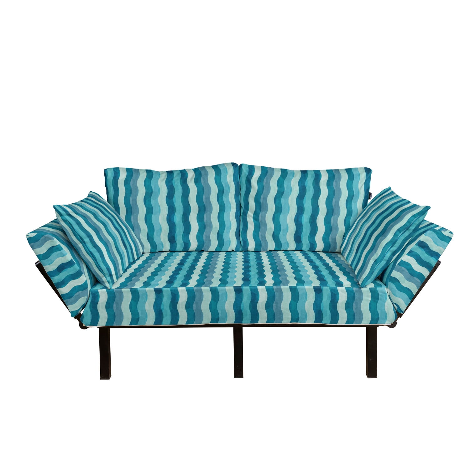 Abstract Futon Couch, Ocean Themed Wave Design Marine Art Aquatic Color ...