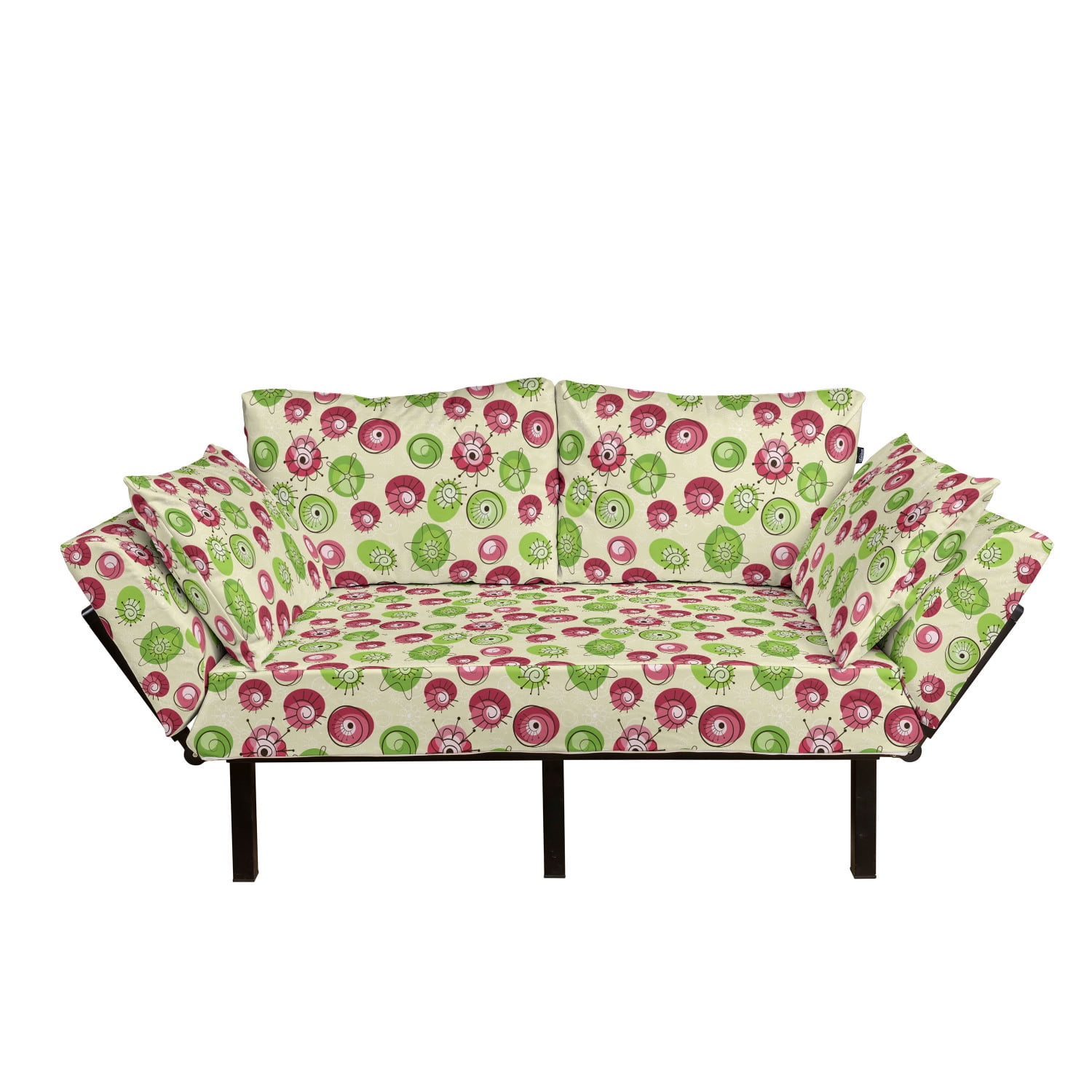 Abstract Futon Couch, Surrealistic Floral Elements with Round Shapes ...
