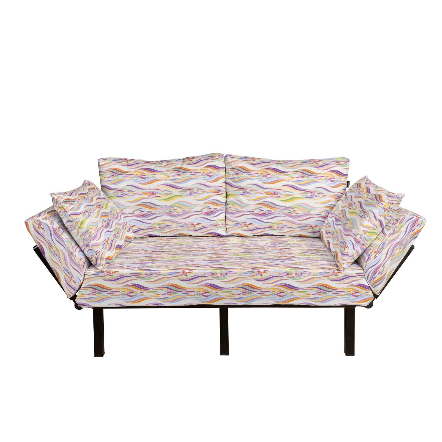 Abstract Futon Couch, Wavy Lines with Geometric Rhombus Shapes Pattern ...