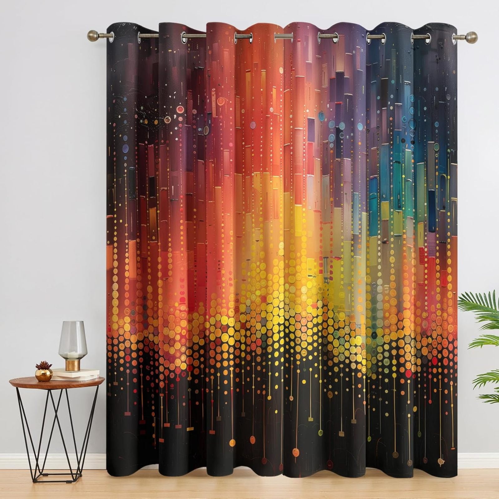 Abstract Futurism Curtains For Living Room, Colorful Geometric Pattern ...