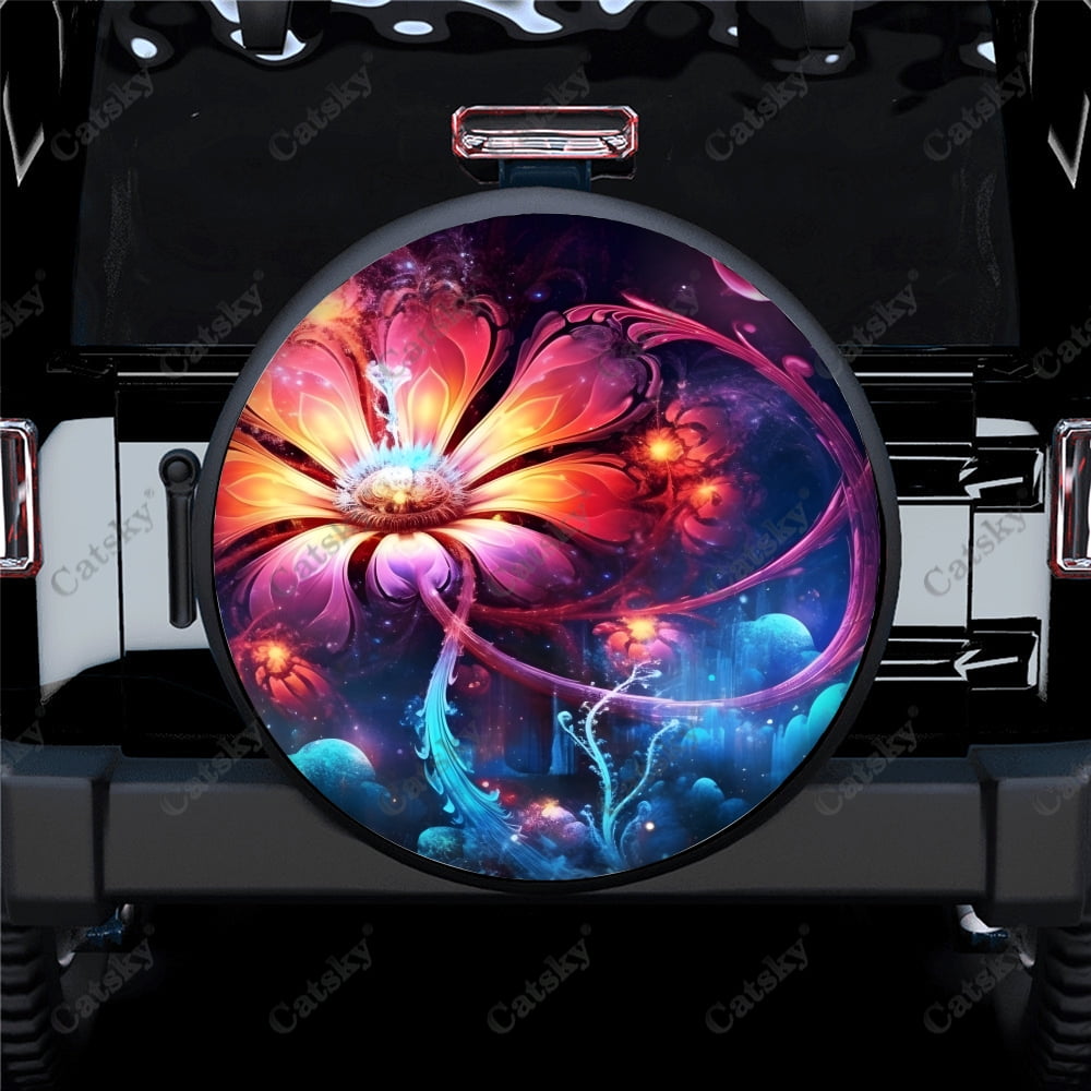 Abstract Futuristic Flower Art Pattern Polyester Universal Spare Wheel ...