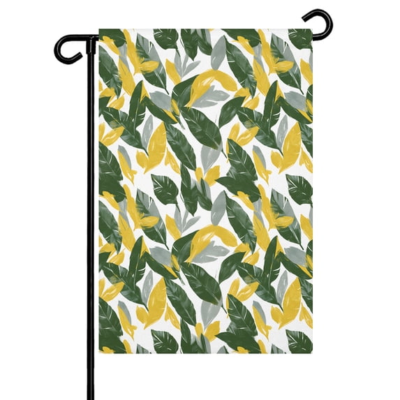 Abstract Garden Flag 12x18 Inch Green Yellow Leaves Modern Art Double ...