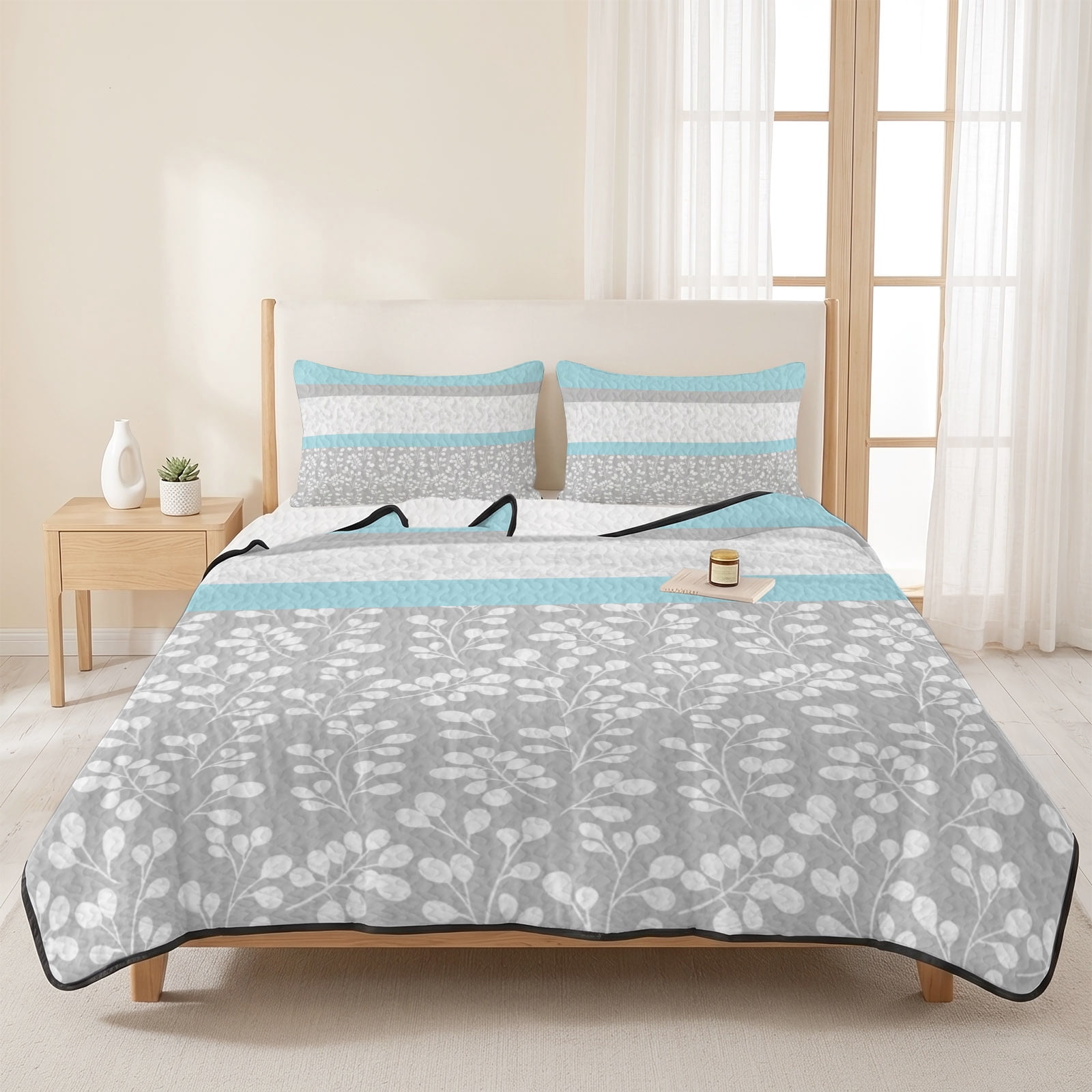 Abstract Garden Flowers 3 Pieces Quilt Set,1 Quilt with 2 Shams,White ...